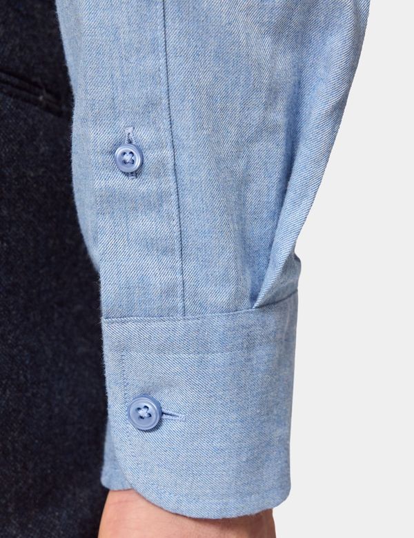 Men's Slim Fit Light Blue Flannel Shirt | Hawes and Curtis