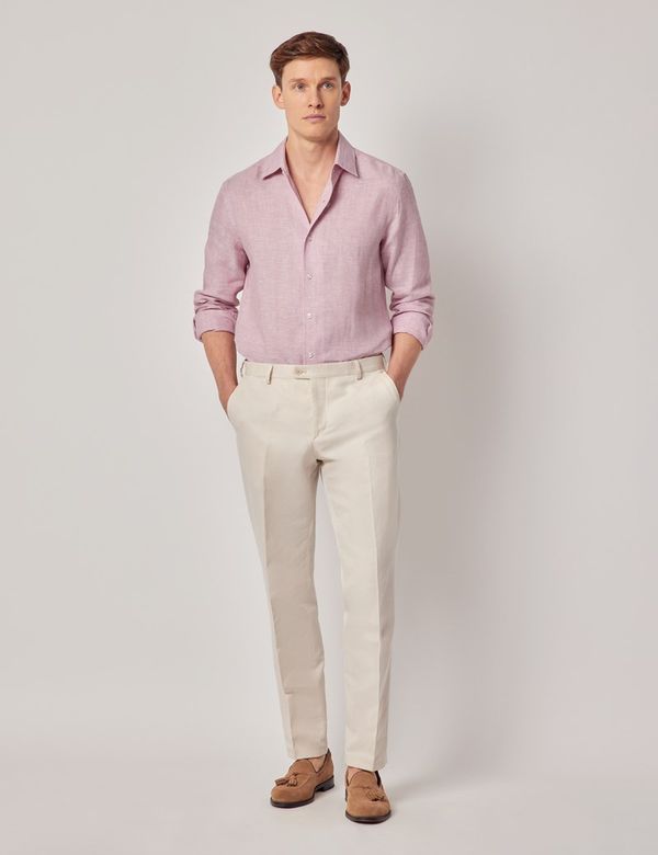 Men's Dusky Pink Pure Linen Slim Shirt - One Piece Collar - Full ...