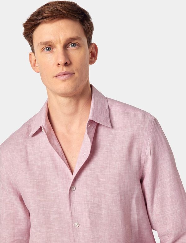 Men's Dusky Pink Pure Linen Slim Shirt - One Piece Collar - Full ...