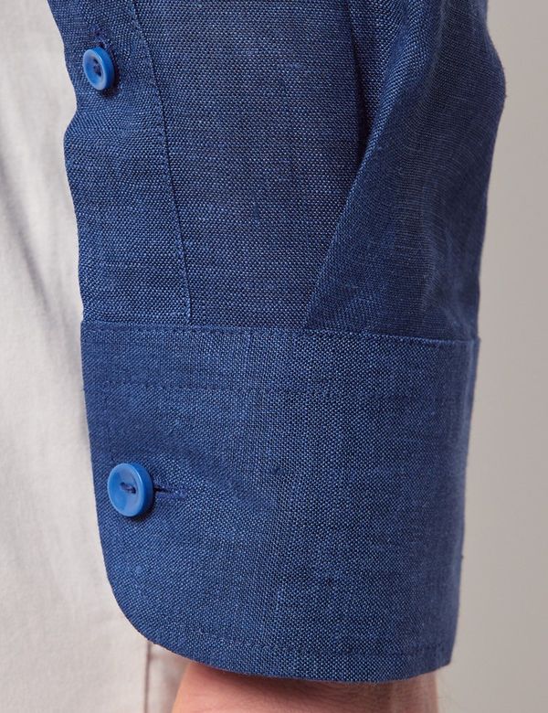 Men's Marine Blue Pure Linen Slim Shirt – Button Down Collar | Hawes ...