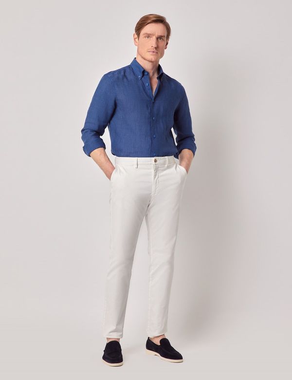 Men's Marine Blue Pure Linen Slim Shirt – Button Down Collar | Hawes ...