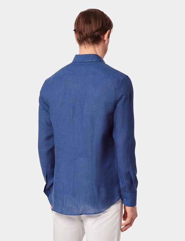 Men's Marine Blue Pure Linen Slim Shirt – Button Down Collar | Hawes ...