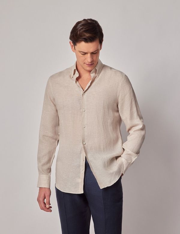 Men's Natural Pure Linen Slim Shirt – Button Down Collar | Hawes & Curtis