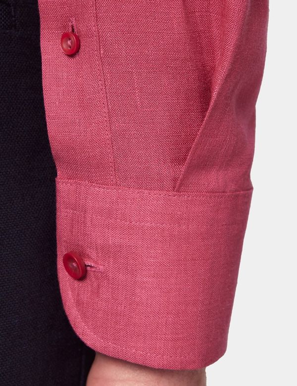 Men's Washed Red Linen Slim Shirt - Button Down Collar | Hawes & Curtis