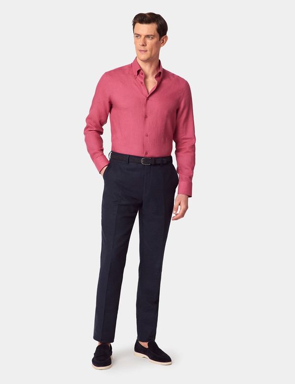Men's Washed Red Linen Slim Shirt - Button Down Collar | Hawes & Curtis
