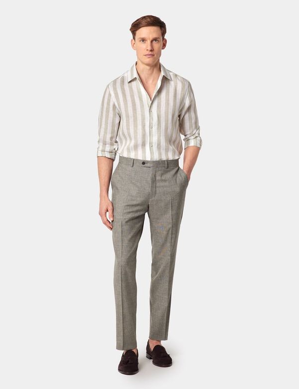 Men's Sage Green & White Bold Stripe Pure Linen Slim Shirt - One Piece ...