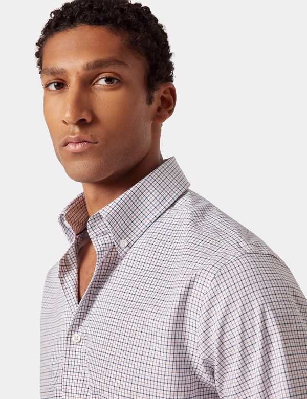 Men's Non-Iron Navy & Red Multi Check Pin Point Oxford Shirt - Button ...