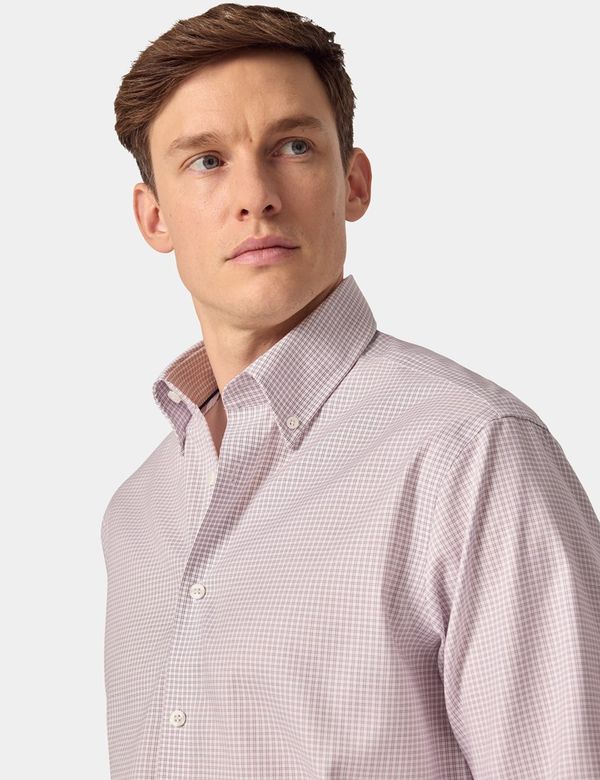 Men's Non-Iron Red & White Multi Check Pin Point Oxford Shirt - Button ...