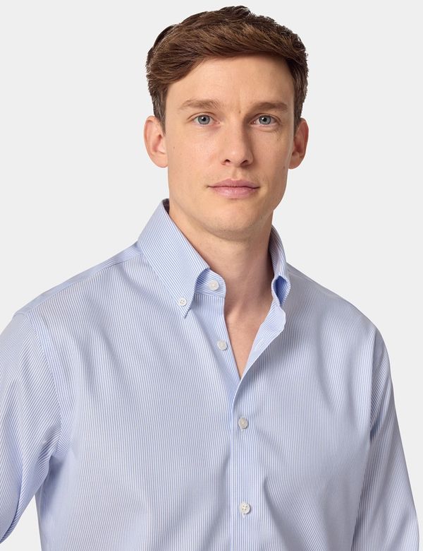 Men's Non-Iron Blue & White Bengal Stripe Pin Point Oxford Shirt ...