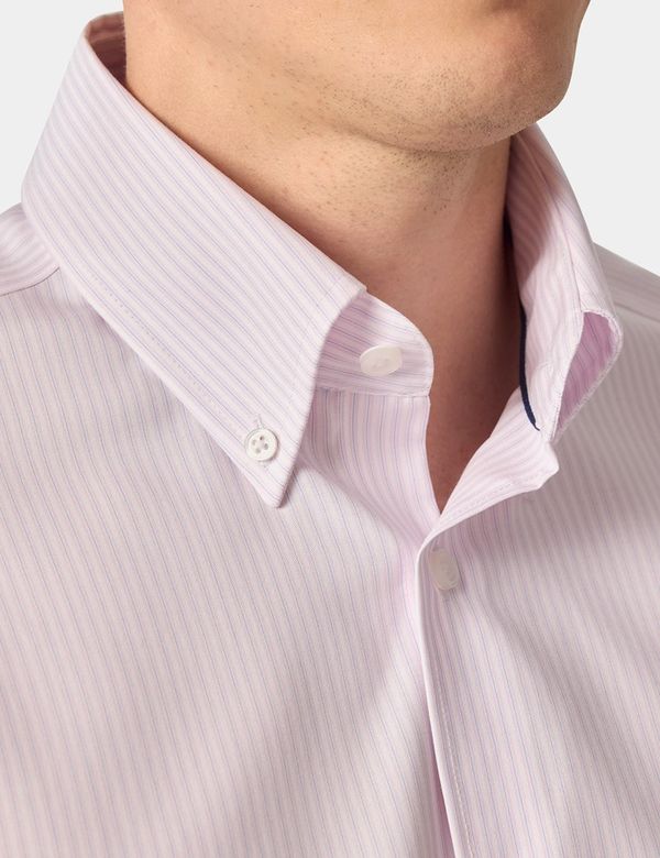 Men's Non-Iron Pink & Blue Multi Stripe Pin Point Oxford Shirt - Button ...