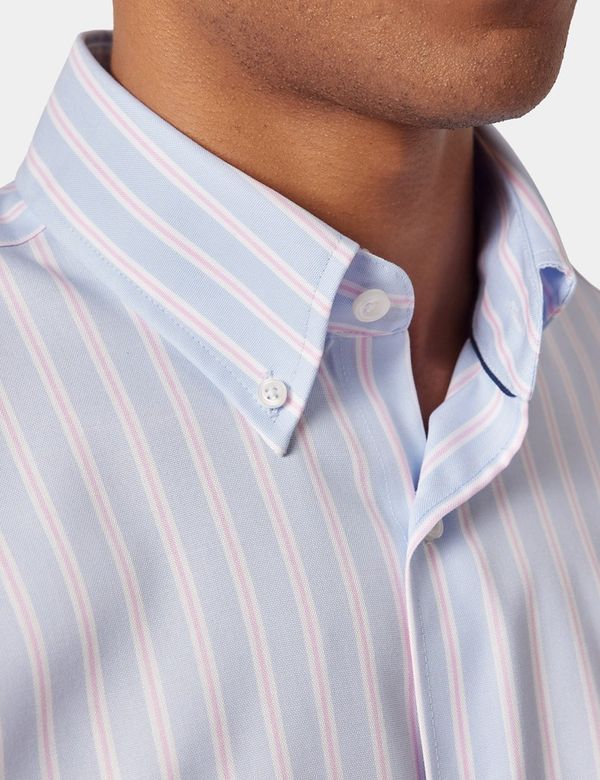 Men's Non-Iron Blue & Pink Bold Stripe Pin Point Oxford Shirt - Button ...