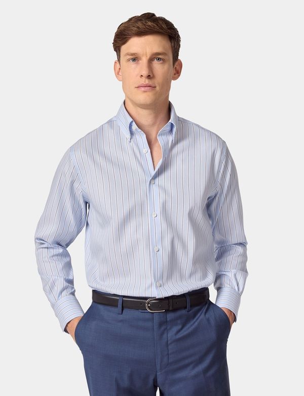 Men's Non-Iron Blue & Navy Bold Stripe Pin Point Oxford Shirt - Button ...