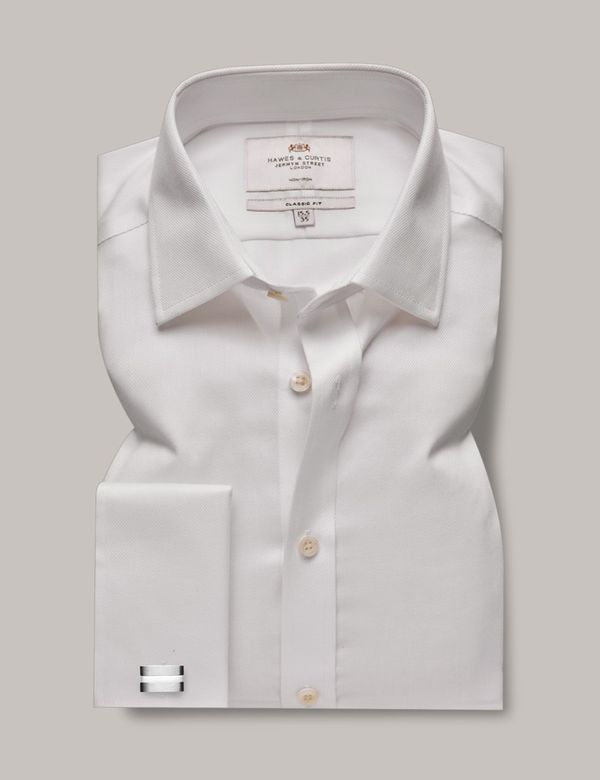 Men's Non-Iron White Pique Classic Shirt - French Cuff
