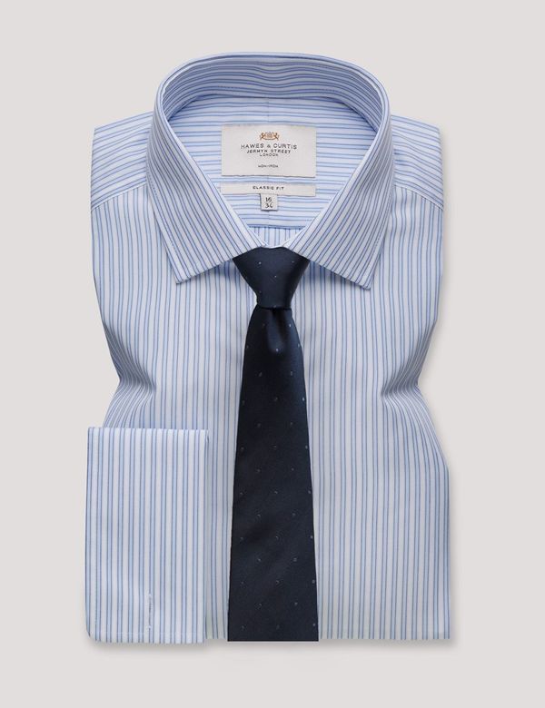 Men's Non-Iron Blue & White Multi Stripe Classic Fit Shirt - French ...