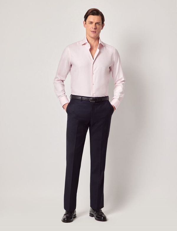 Mens Pink Twill Slim Fit Shirt High Collar Double Cuff Hawes And