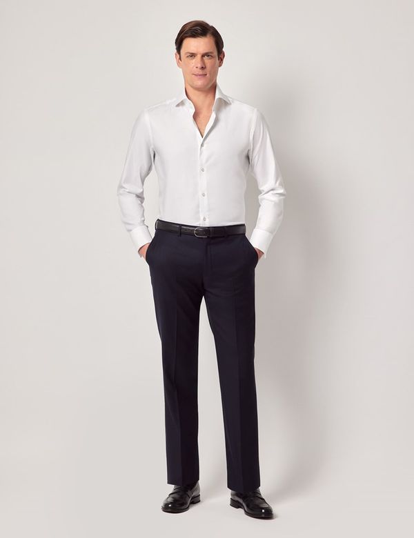 Mens White Twill Slim Shirt High Collar Double Cuff Hawes And Curtis